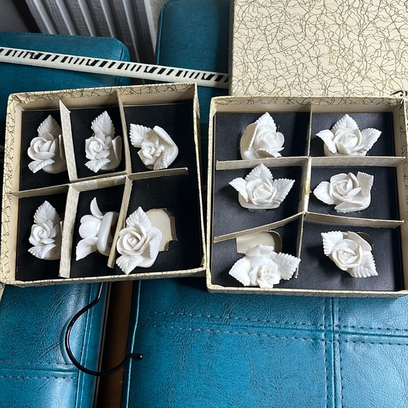 Other | Vintage Ardalt Japan Bone Rose Flower Cardhol Placehol Set 12 ...